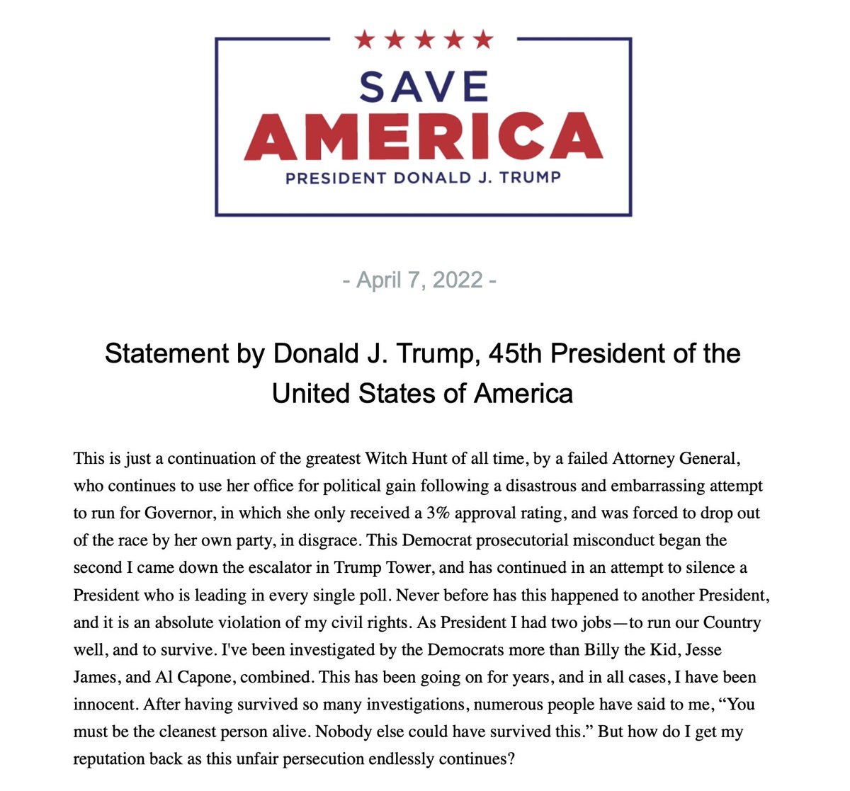 President Trump Statement – The Radio Patriot