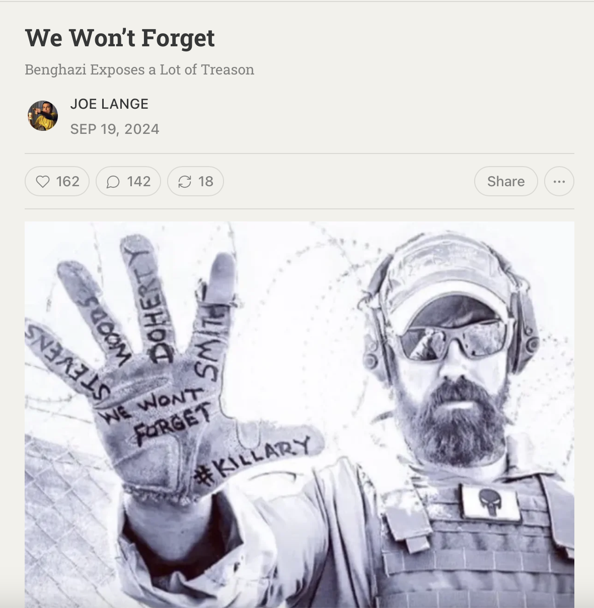Joe Lange’s most recent report: “We Won’t Forget” – The Radio Patriot