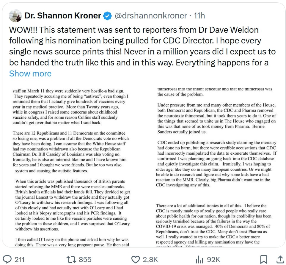 Dr. Dave Weldon’s name as head of CDC was withdrawn. Was this why ...